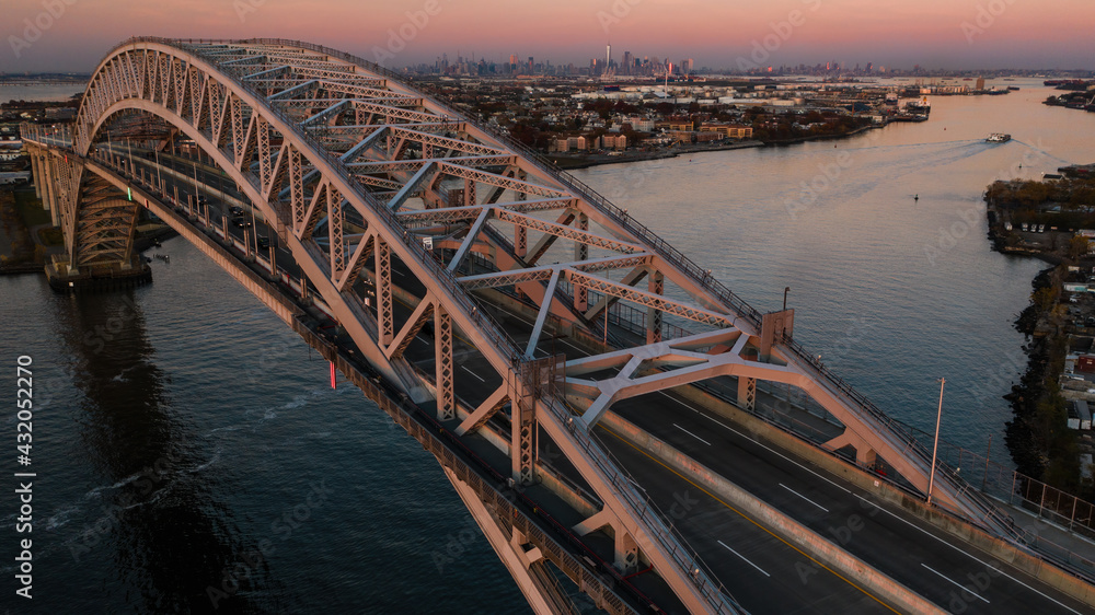 Historic Bayonne Suspended Arch Bridge over Kill Van Kull at Sunset ...