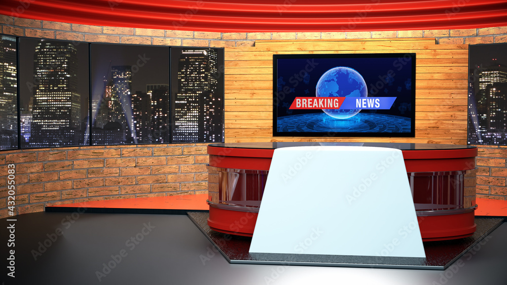 News Studio, Backdrop For TV Shows .TV On Wall.3D Virtual News Studio ...