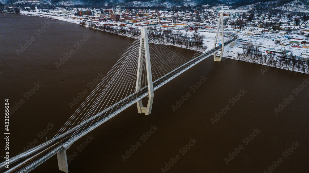Aerial of Ironton-Russell Bridge - Cable-Stayed Suspension Crossing ...