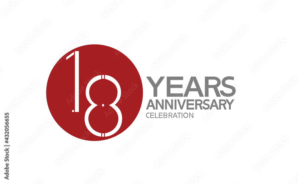 18 years anniversary logotype design with big red circle can be use for ...