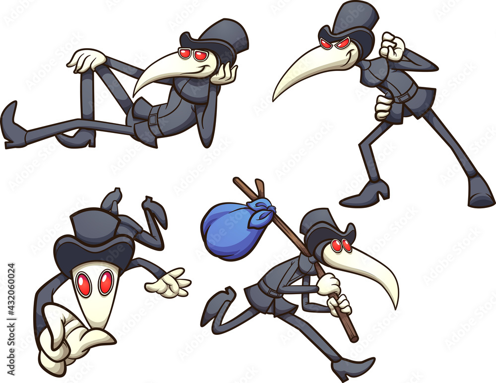 Plague doctor character in different poses. Vector clip art ...