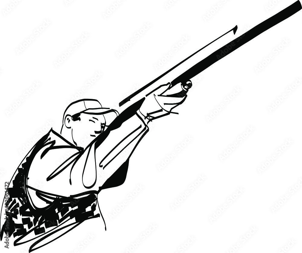 sketch of a hunter with a gun Stock Vector | Adobe Stock