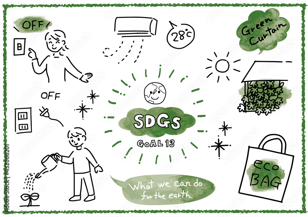 SDGs目標13気候変動に具体的な対策をとる事例のイラストセット Stock Vector | Adobe Stock