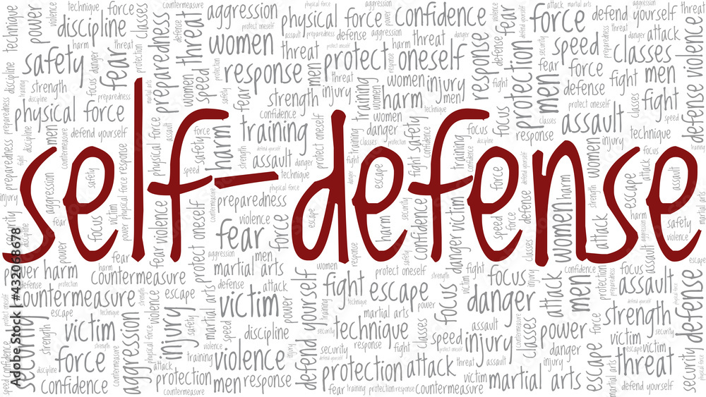 Self-defense vector illustration word cloud isolated on a white ...