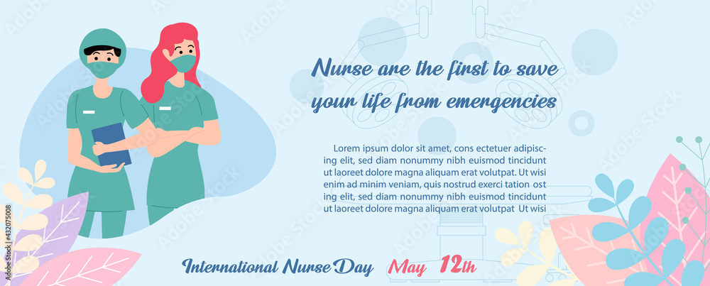 Nurses in a abstract shape with wording of event and decorated plants ...