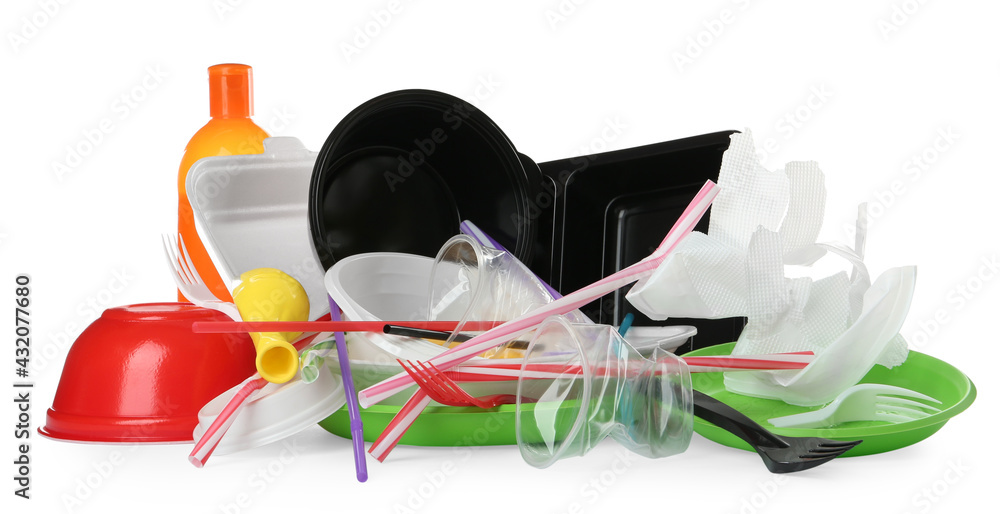 Pile of different plastic items on white background Stock Photo | Adobe ...