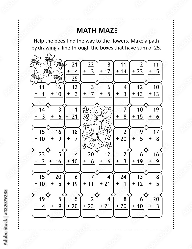 Math maze for young students to learn or reinforce addition facts up to ...