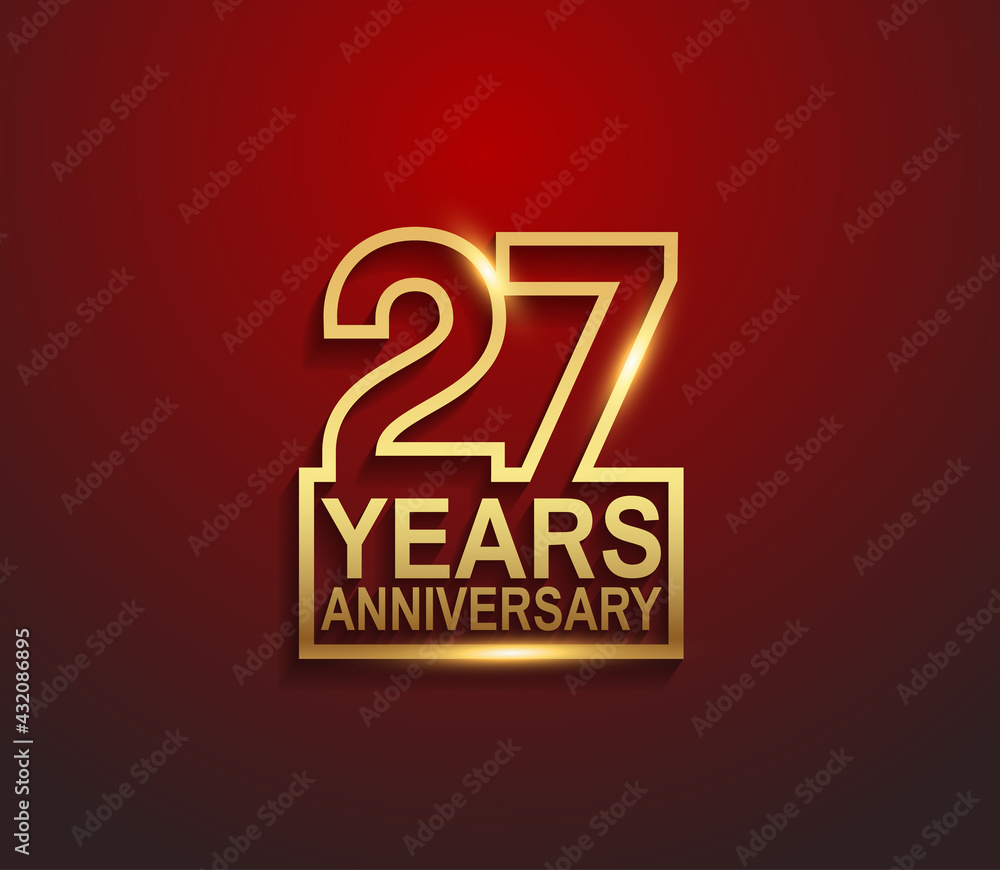 27 years golden anniversary line style isolated on red background can ...