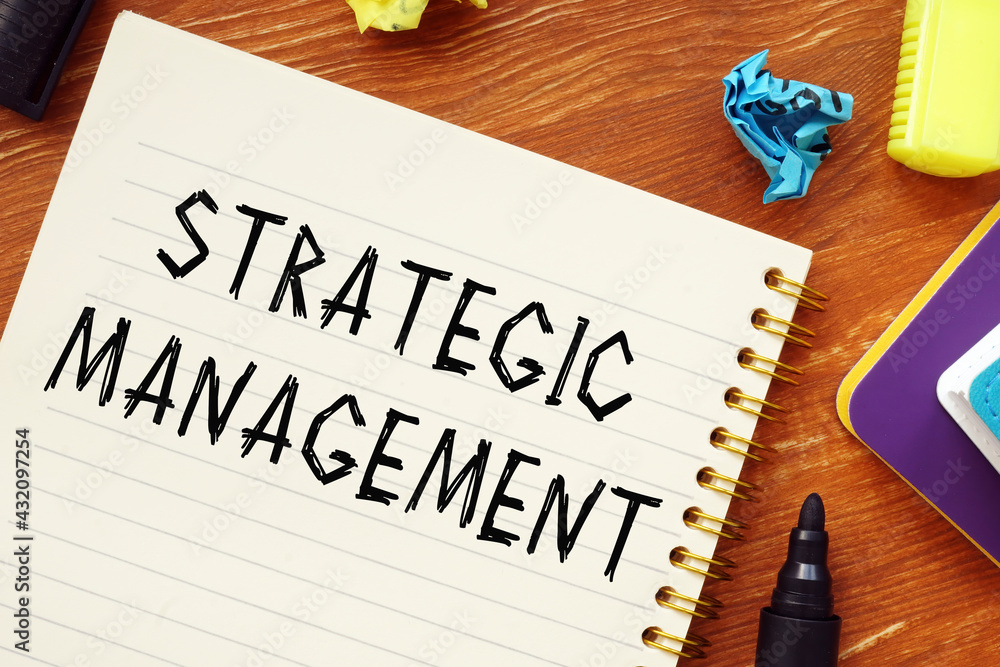 STRATEGIC MANAGEMENT question marks sign on the piece of paper. Stock ...