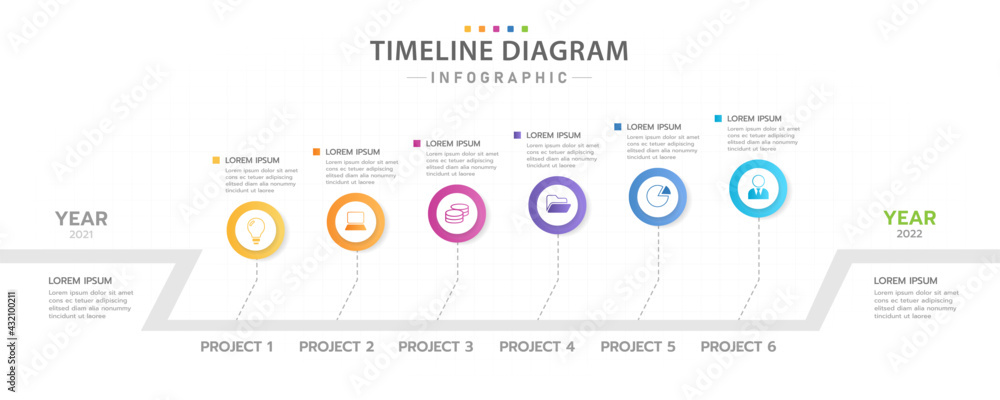 Infographic template for business. 6 modern Timeline diagram with ...
