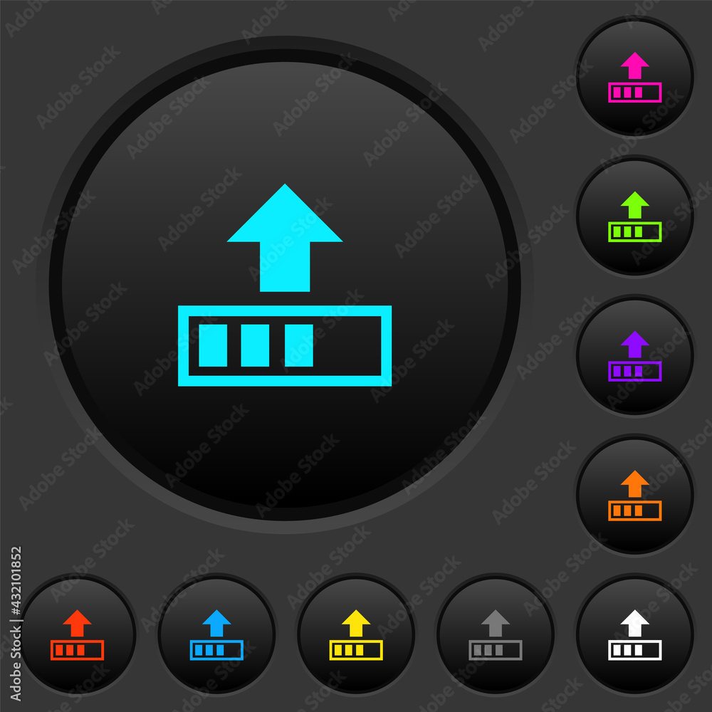 Upload in progress dark push buttons with color icons Stock Vector ...