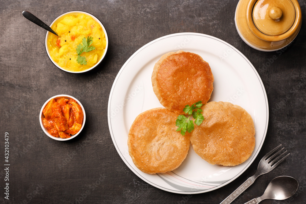 Puri Bhaji North Indian Poori with aalu bhaji , aalu sabji potato spicy ...