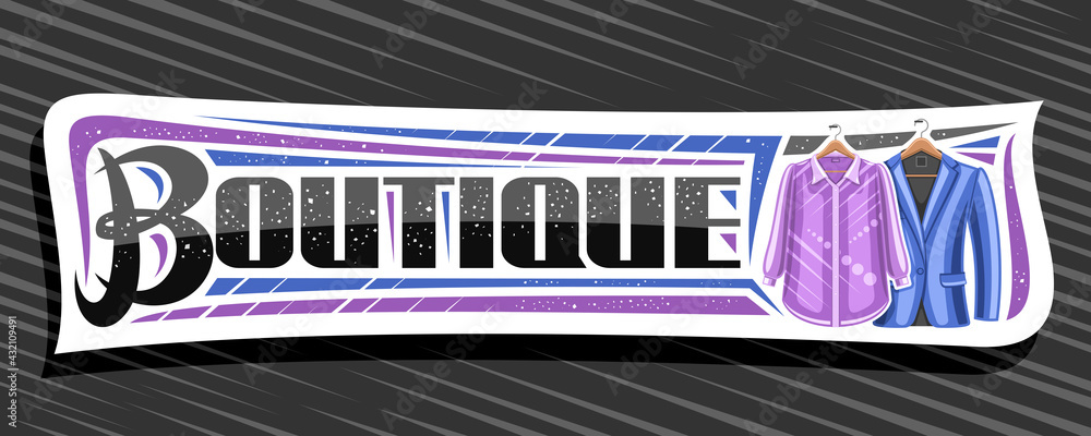Vector banner for Boutique, white signboard with illustration of ...