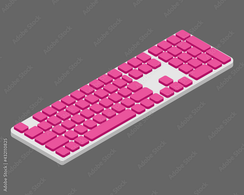 Isometric Computer keyboard icon with pink keycaps. Isolated on gray ...