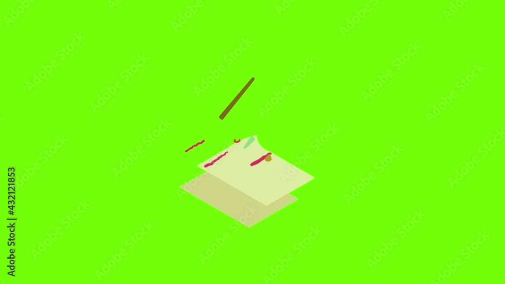 Write letter icon animation cartoon object on green screen background ...