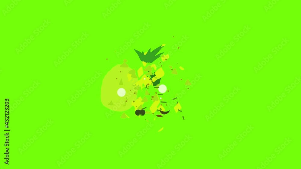 Pineapple icon animation cartoon object on green screen background ...