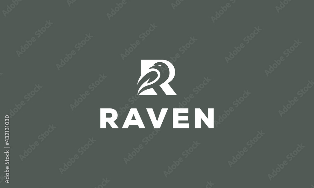 Letter R With Raven In Negative Space logo vector icon illustration ...