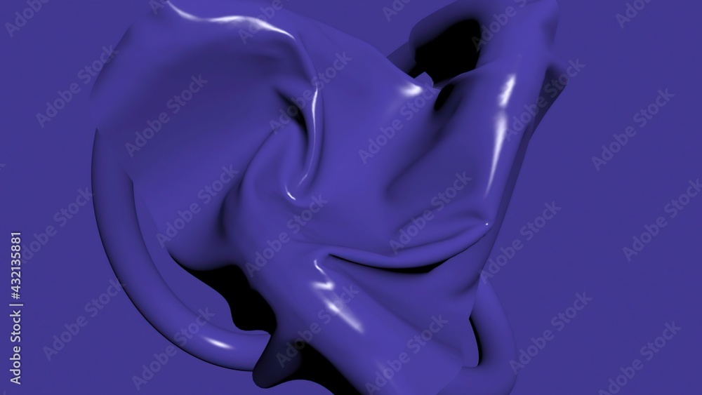 3D illustration - render of blue fabric falling down and cover ...