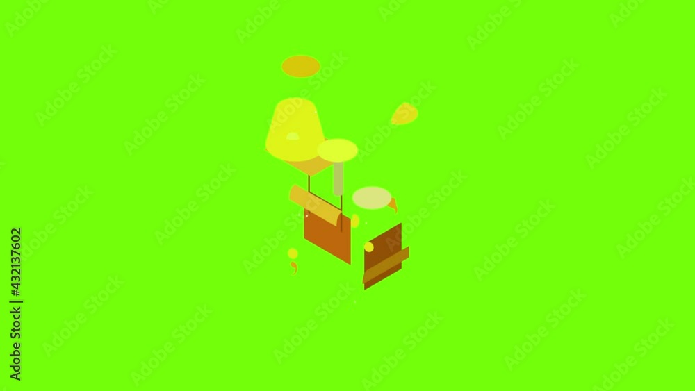 Bedside table icon animation cartoon object on green screen background ...