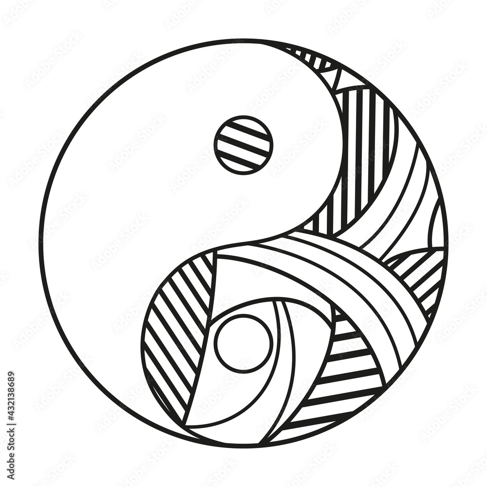 Yin and Yang. Religion symbol. Hand drawn symbol on isolation ...