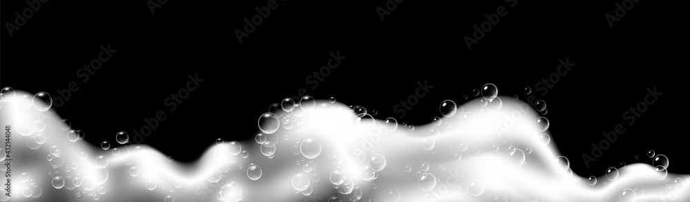 Realistic background with Soap foam. Bath laundry white bubbles ...