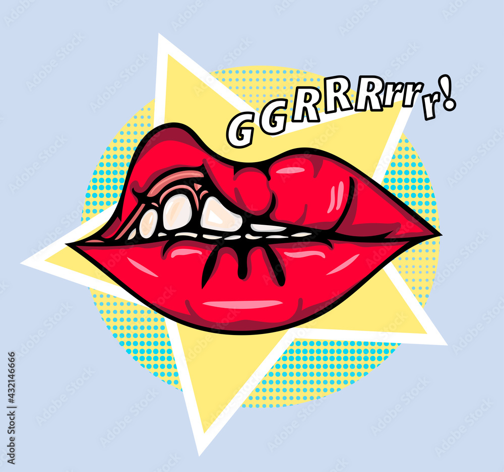 Snarling lip illustration in pop art style. Stock Vector | Adobe Stock