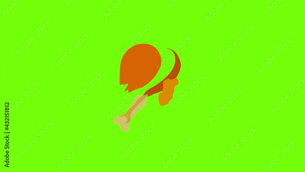Chicken leg icon animation cartoon object on green screen background ...
