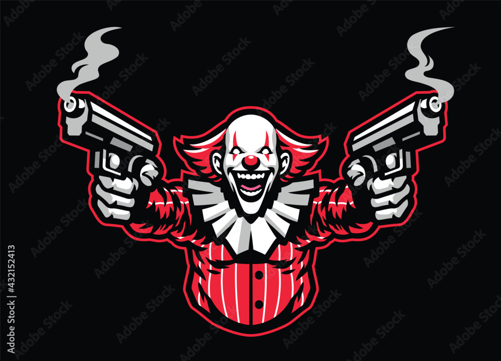 scary look clown mascot character with the guns Stock Vector | Adobe Stock