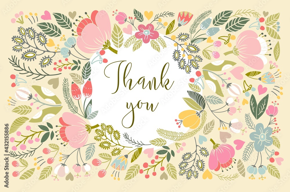 Beautiful greeting card "Thank you". Bright illustration, can be used ...