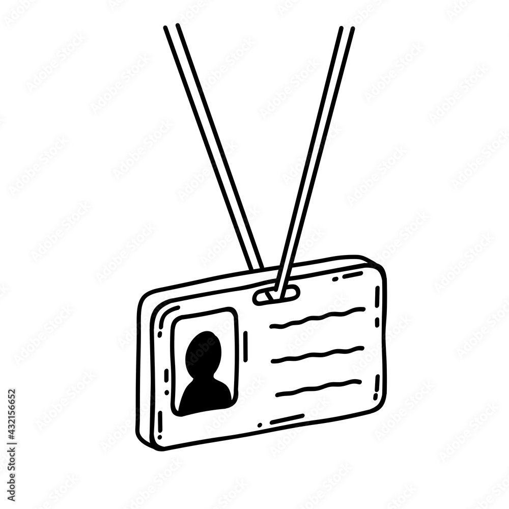 Badge and ID card. Identity of the reporter and the employee. Doodle ...