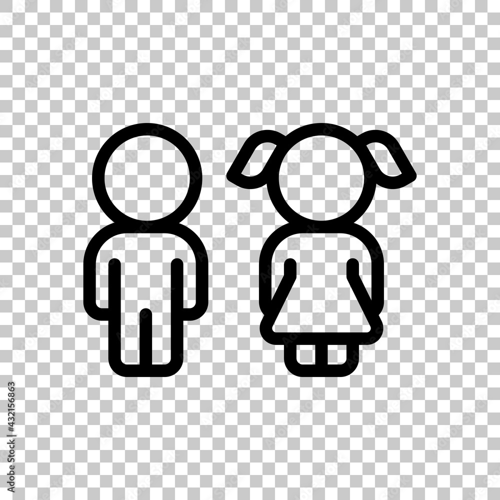 Boy and girl, two children, simple icon. Black editable linear symbol ...