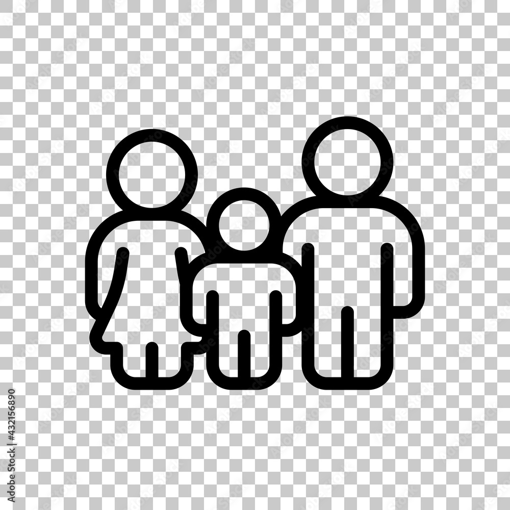 Full family, happy parents and child. Black editable linear symbol on ...