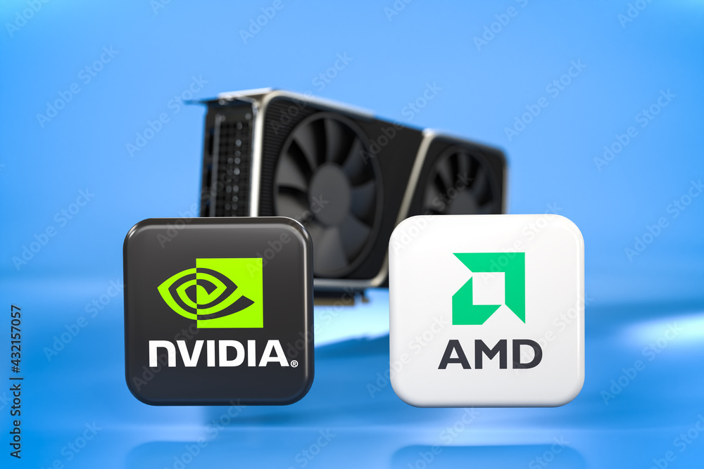 Logos of the competing tech companies designing graphics card chips ...