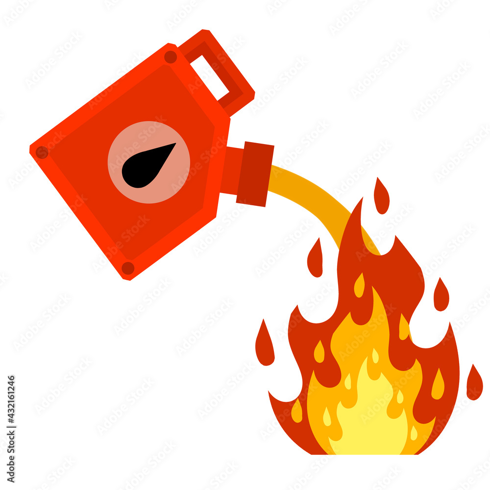 Canister with fuel. Red gas tank. Container with oil. Flammable object ...