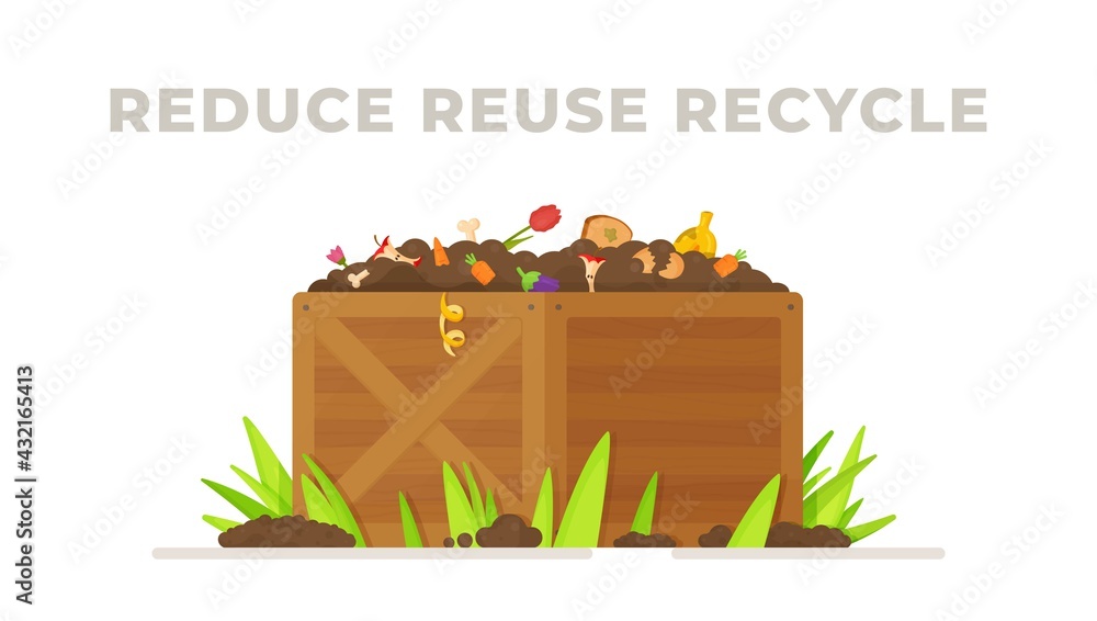 Waste collection for the compost pit. Vector illustration of recycling ...