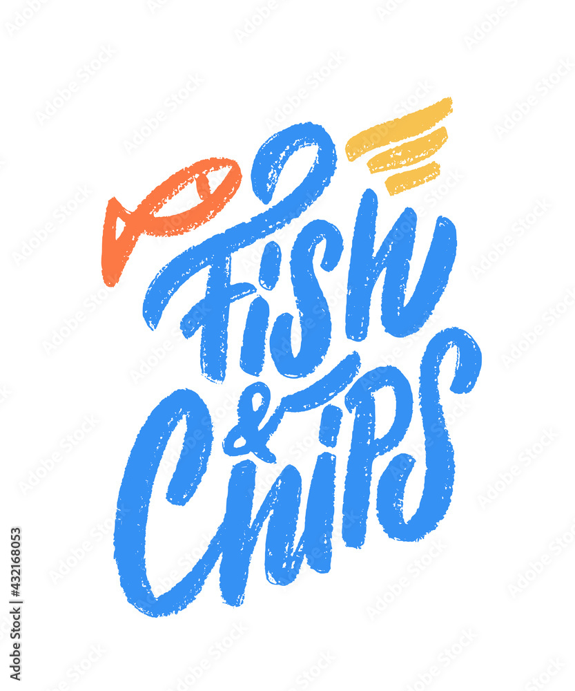 Fish and chips. Vector handwritten lettering sign. Stock Vector | Adobe ...