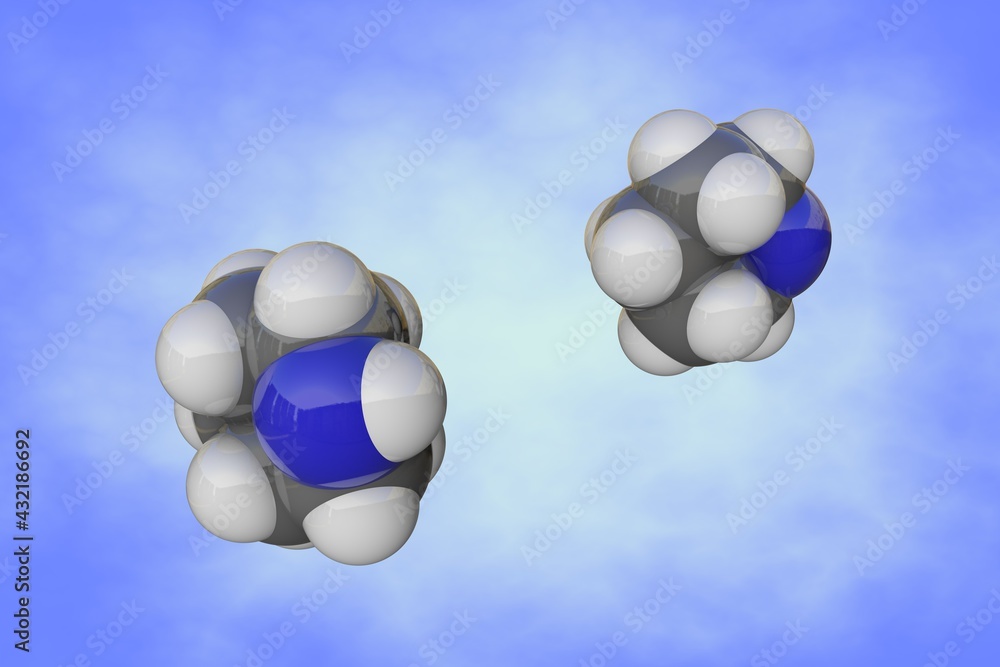 Space-filling molecular model of piperidine. Atoms are represented as ...