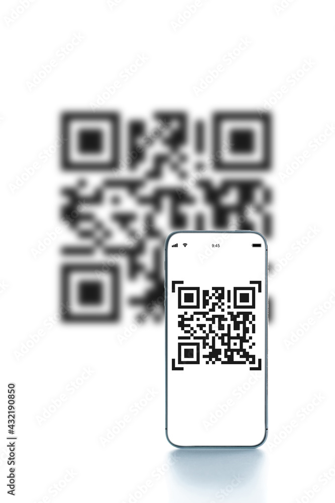 Foto de Mobile qr code. Digital mobile smart phone with qr code scanner ...