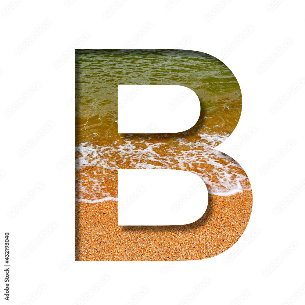 Sea shore font. The letter B cut out of paper on a background of the ...