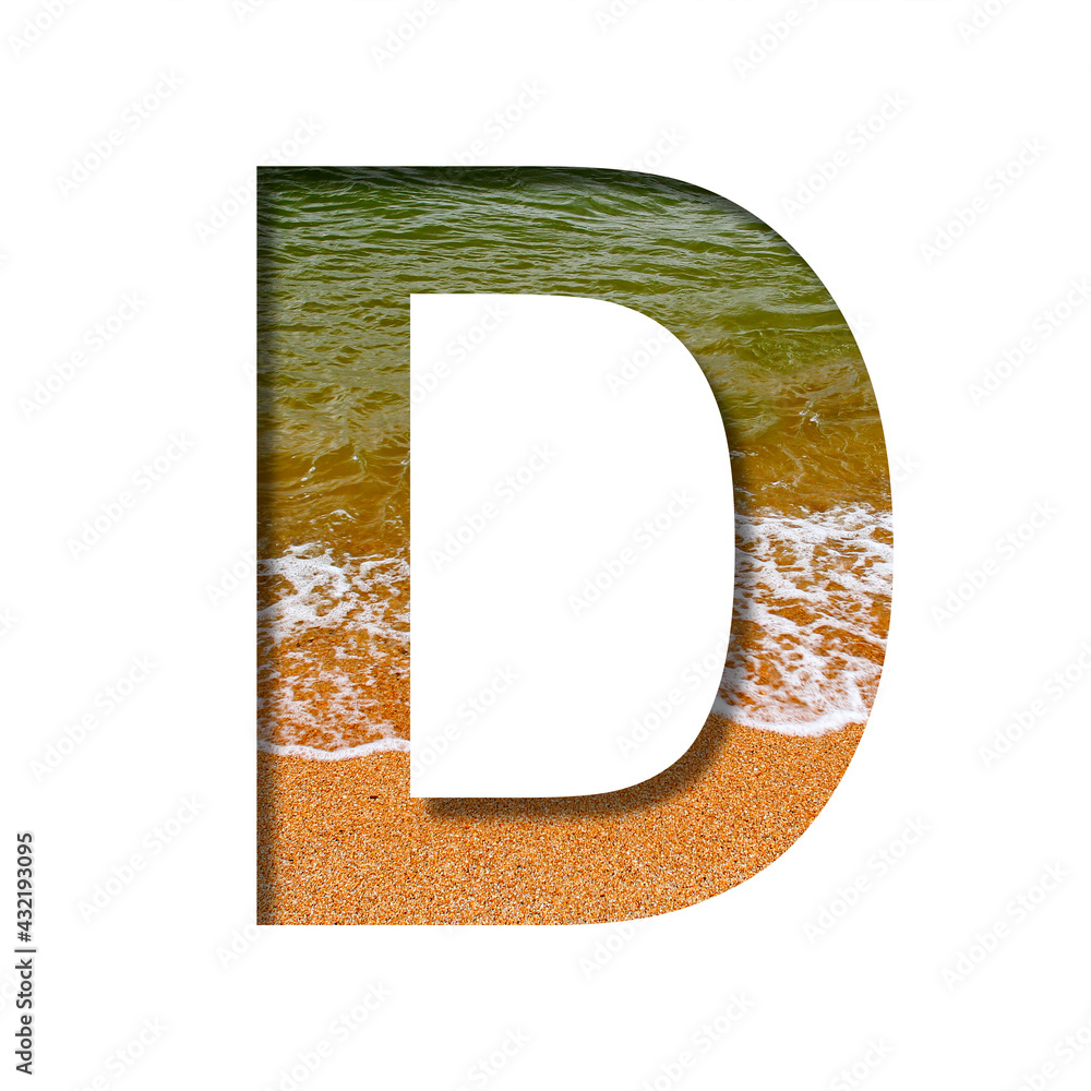 Sea shore font. The letter D cut out of paper on a background of the ...