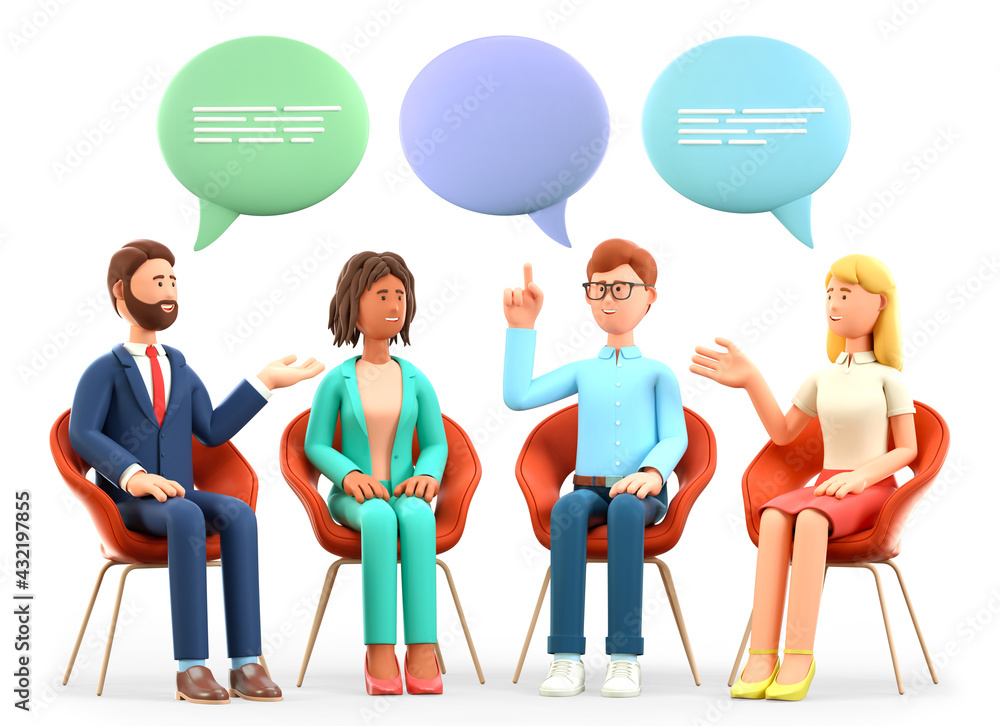 ภาพประกอบสต็อก 3D illustration of business team meeting and talking ...