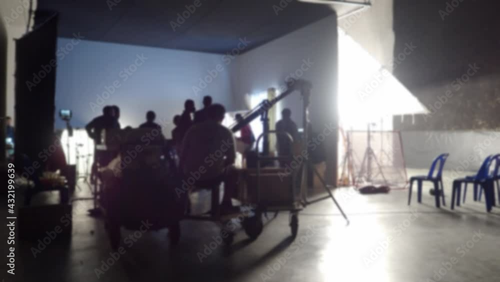 Blurred footage of behind the scenes. Video production shooting behind ...