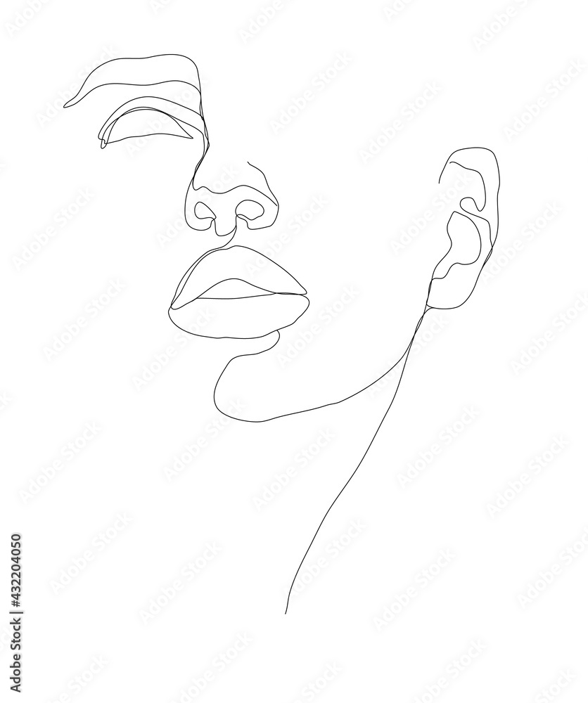 Linear woman face. Beautiful portrait for design, prints, posters ...