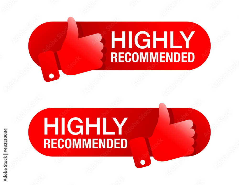 Highly Recommended badge with thumbs up Stock Vector | Adobe Stock