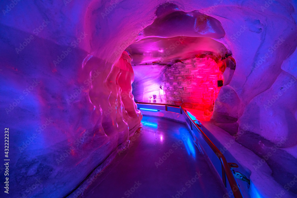 Titlis, Engelberg, Switzerland - Aug 27, 2020: blue-light illuminated ...