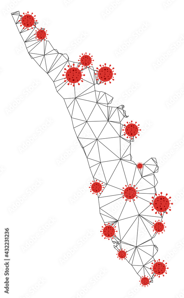 Polygonal mesh Kerala State map with coronavirus centers. Abstract ...