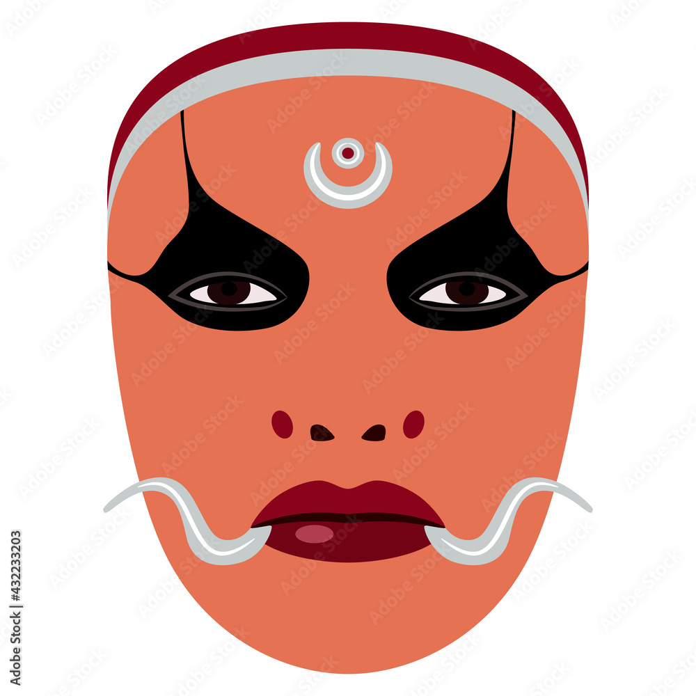 Indian tribal mask from Kerala. Stylized human face with stage makeup ...
