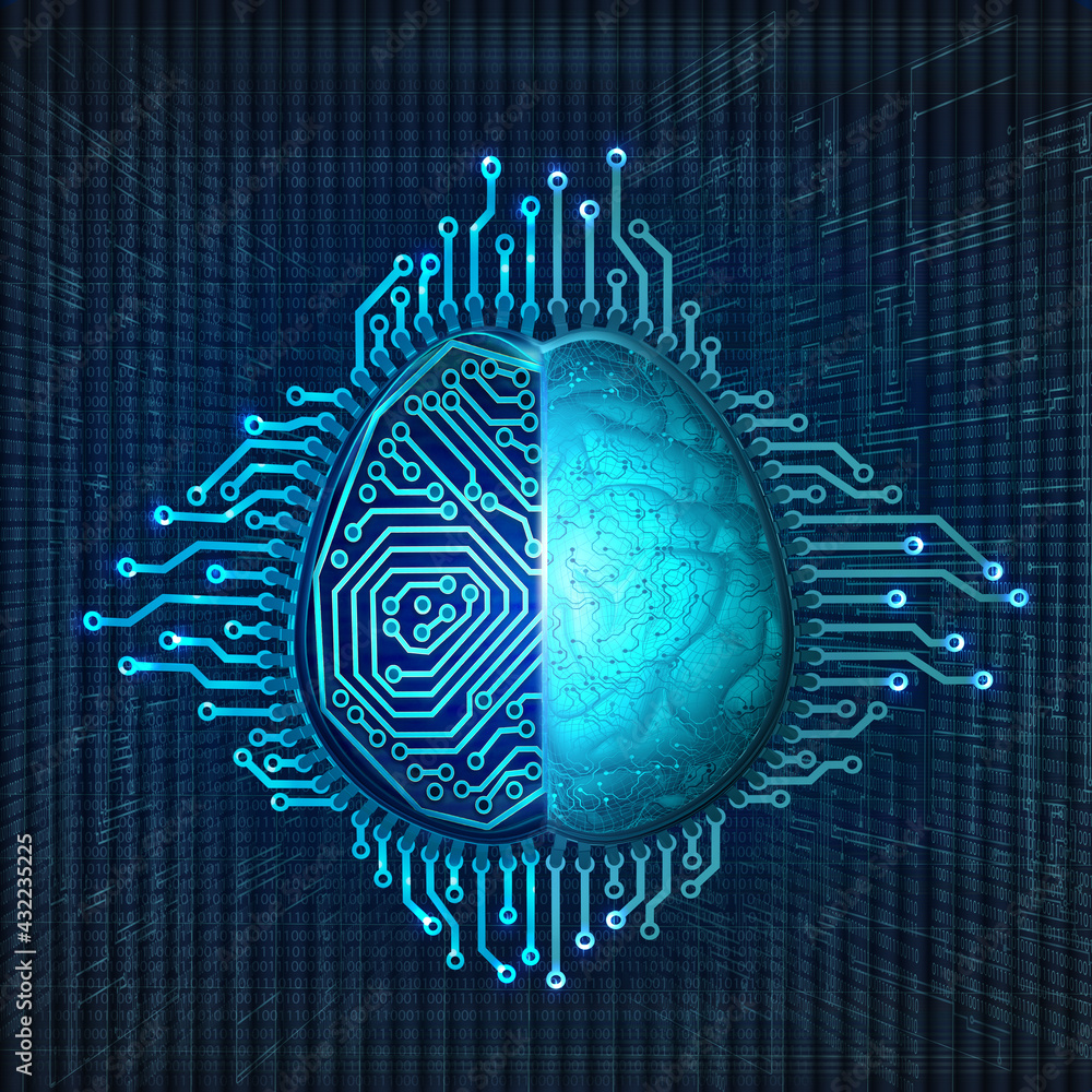 ภาพประกอบสต็อก Abstract concept related to the use of brain-computer ...