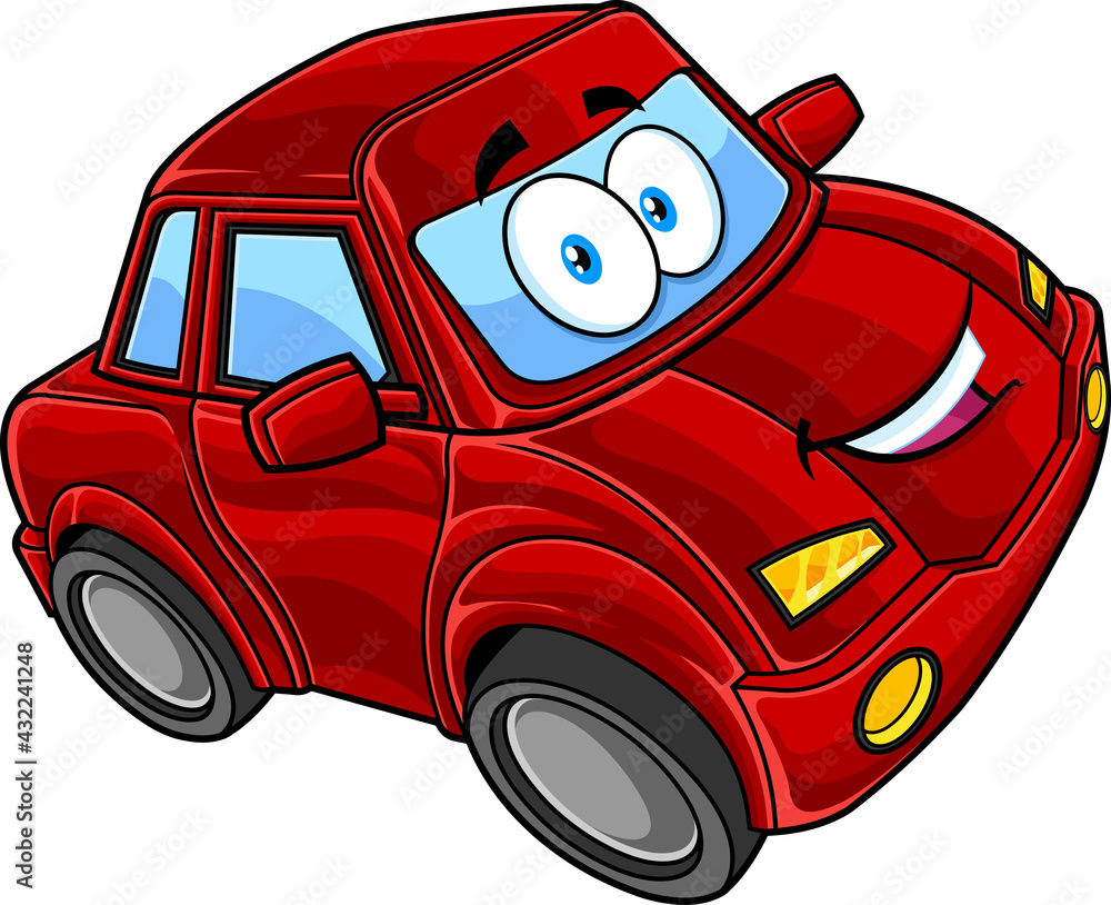 Smiling Cute Red Car Cartoon Character. Vector Hand Drawn Illustration ...