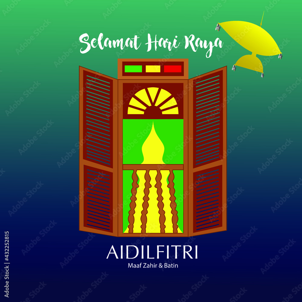 Selamat Hari Raya Aidilfitri vector illustration with image traditional ...